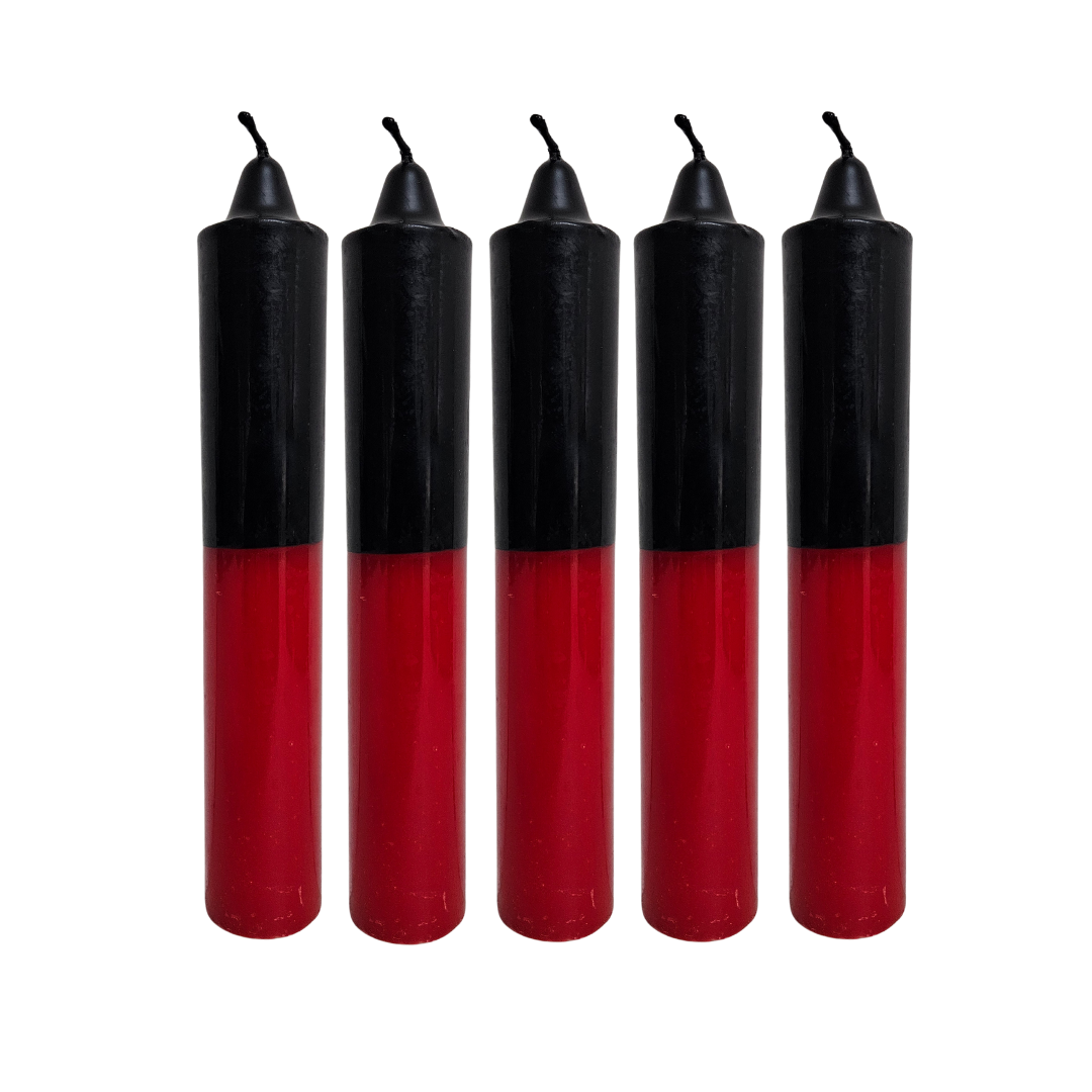 BLACK TOP RED BOTTOM PILLAR CANDLE LARGE 9" INCH